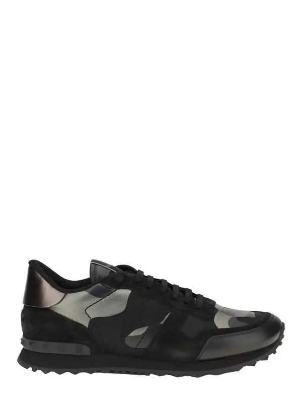 Valentino Garavani Rockrunner Camouflage Laminated Sneakers - Black