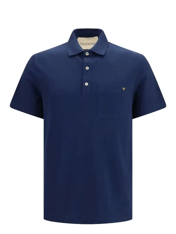 Valentino Garavani Cotton Piqué Polo With Vlogo - Blue