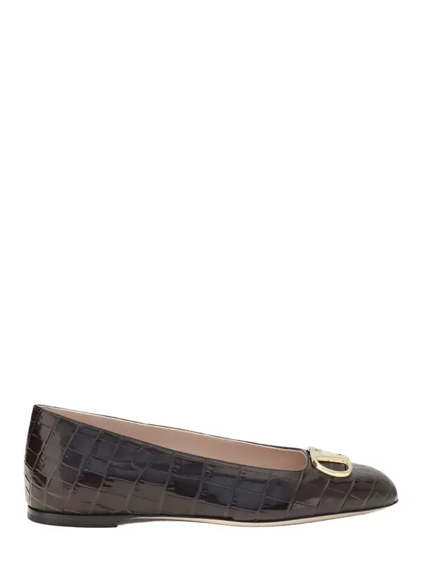 Valentino Garavani Vlogo Signature Croc-effect Ballerinas - Brown