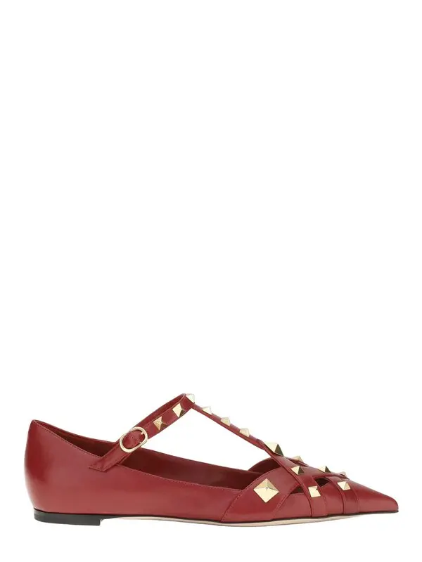 Valentino Garavani Studded Kidskin Ballerinas - Red