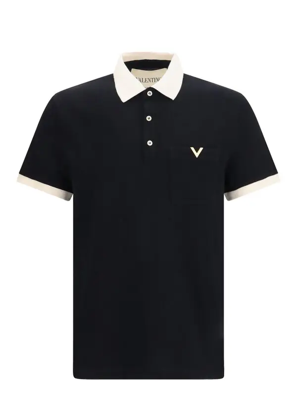Valentino Garavani Polo With Contrat Trim - Black