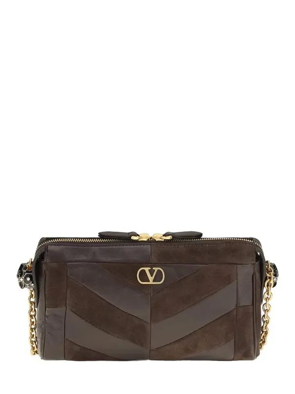 Valentino Garavani Panthea Shoulder Bag Chevron Pattern - Brown