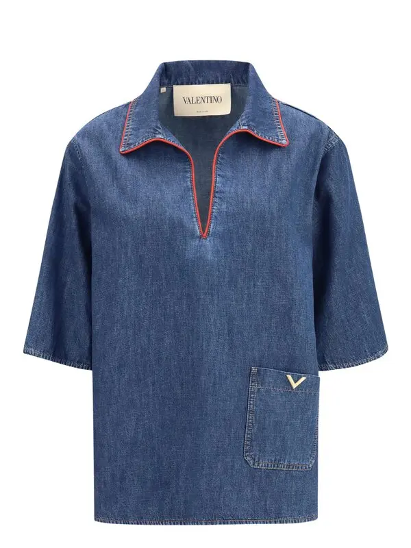 Valentino Garavani Denim Shirt With Embroidered Trim - Blue