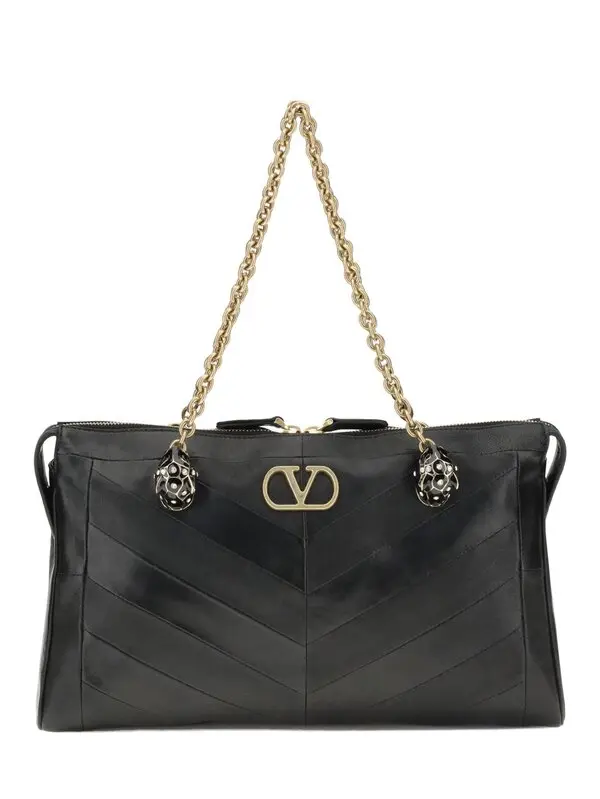 Valentino Garavani Panthea Chevron Medium Shoulder Bag - Black