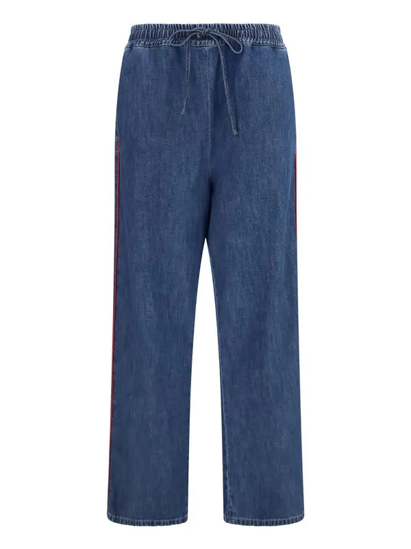 Valentino Garavani Lightweight Wide-leg Denim Pants With Side Stripe - Blue