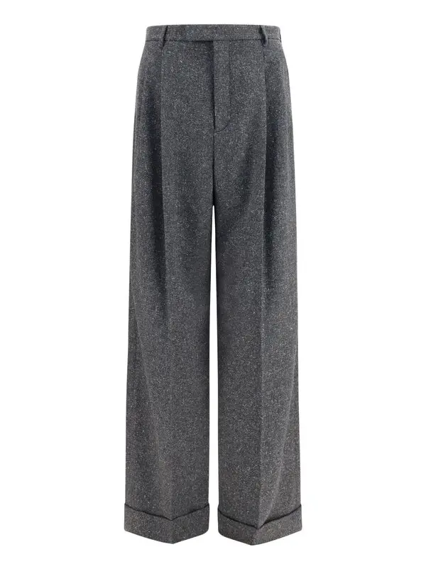 Valentino Garavani Tailored Wool And Silk-blend Wide Leg Pants - Grey