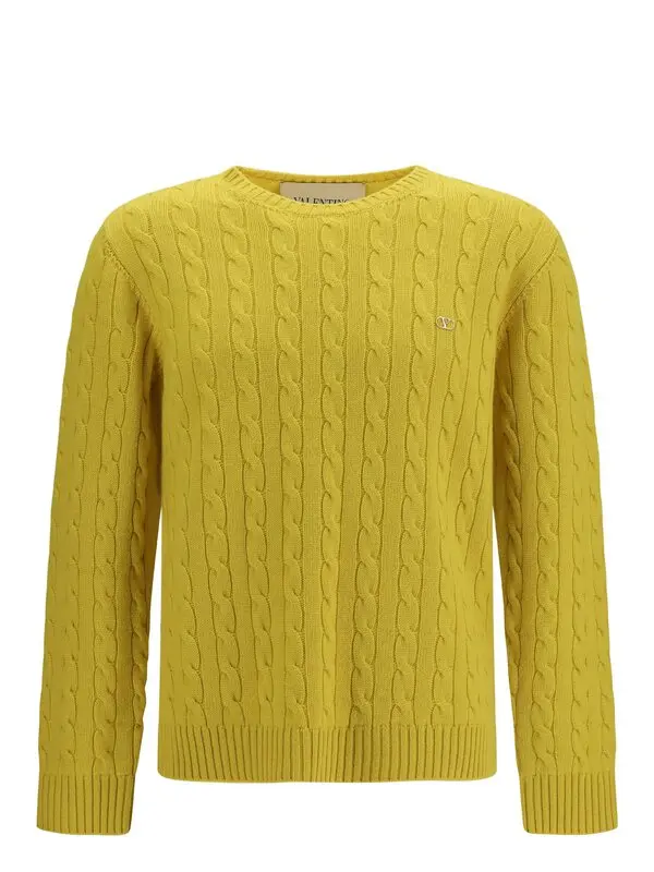 Valentino Garavani Vlogo Cable-knit Cashmere Sweater - Yellow