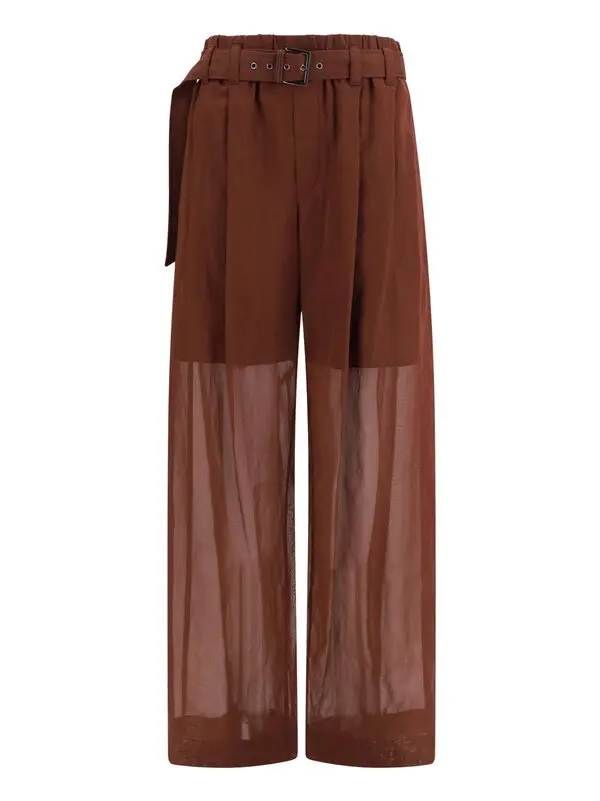 Brunello Cucinelli Cotton Organza Loose Pants With Monili Embellishment - Brown