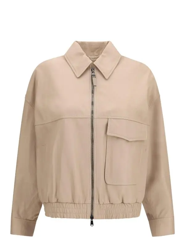 Brunello Cucinelli Glossy Nappa Jacket With Monili Embellishment - Beige