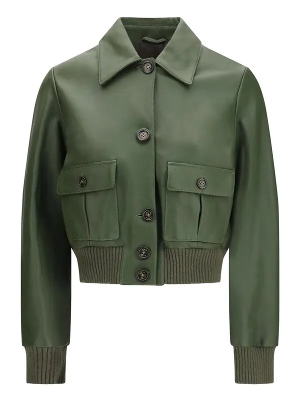 VALSTAR Cropped Nappa Leather Jacket - Green