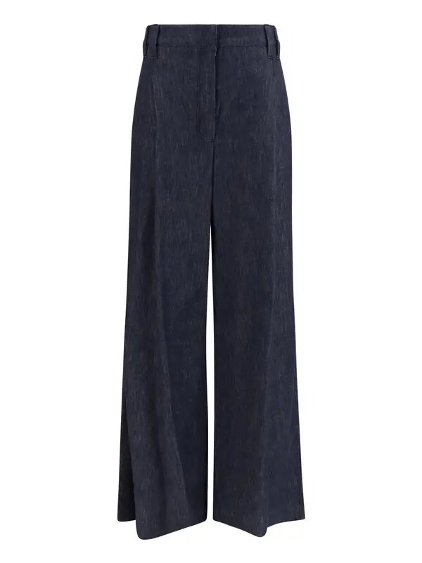 Brunello Cucinelli Denim Effect Twill Wide Leg Pants - Blue