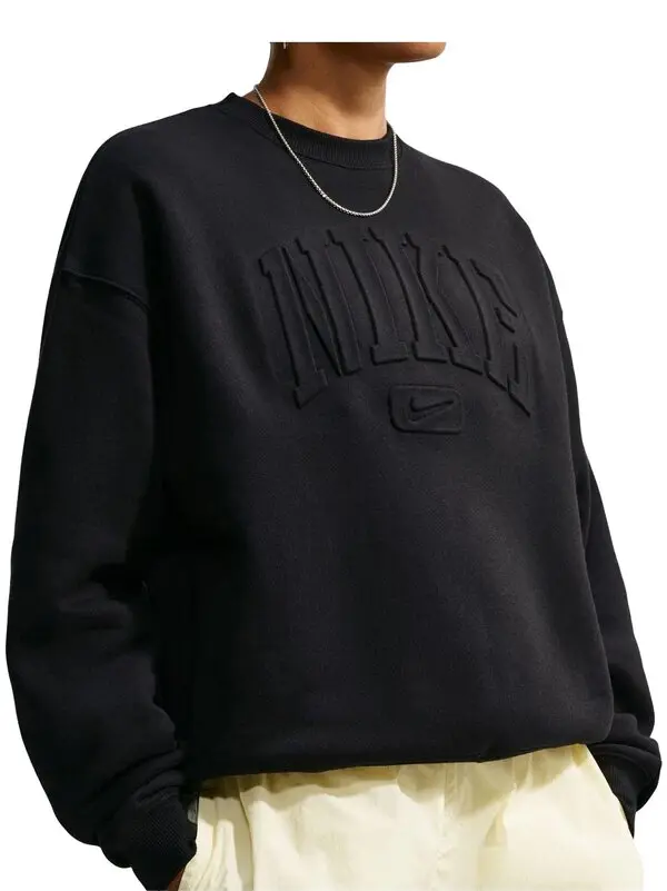 Nike Studio Fleece Medium Weight Oversized Embossed Crew - Total Black