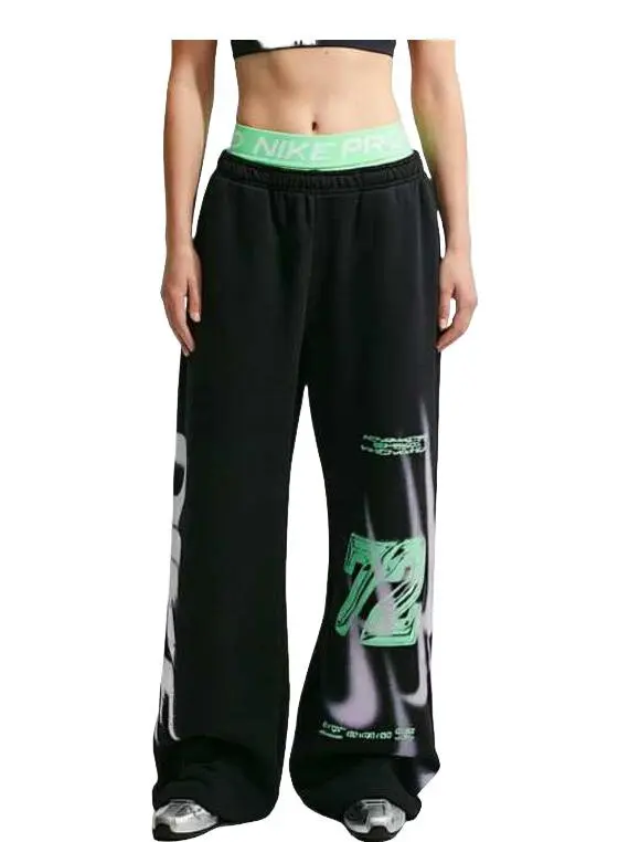 Nike Studio Fleece Wide Leg Graphic Pants - Total Black/sail