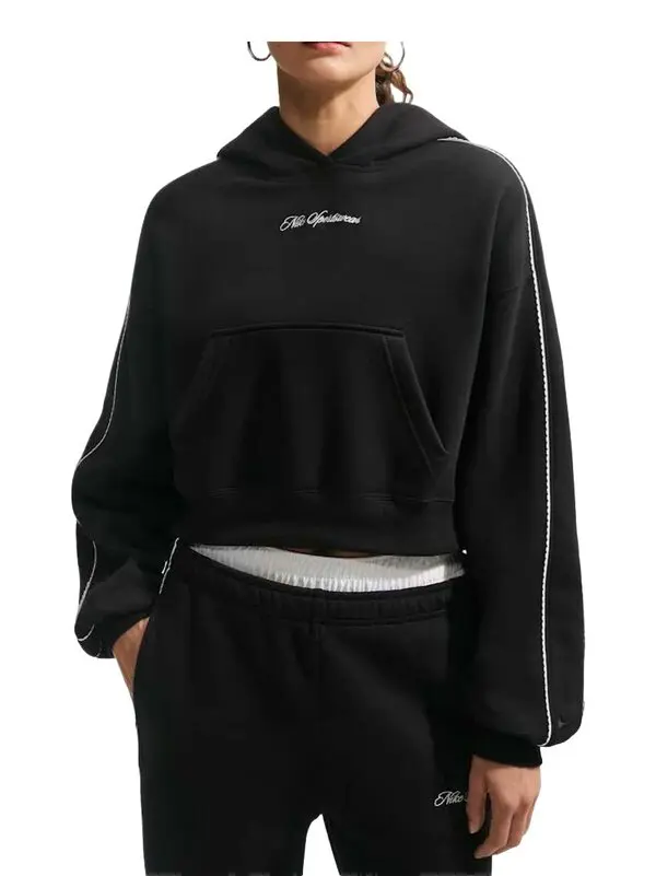 Nike Studio Fleece Cropped Hoodie - Total Black/sail