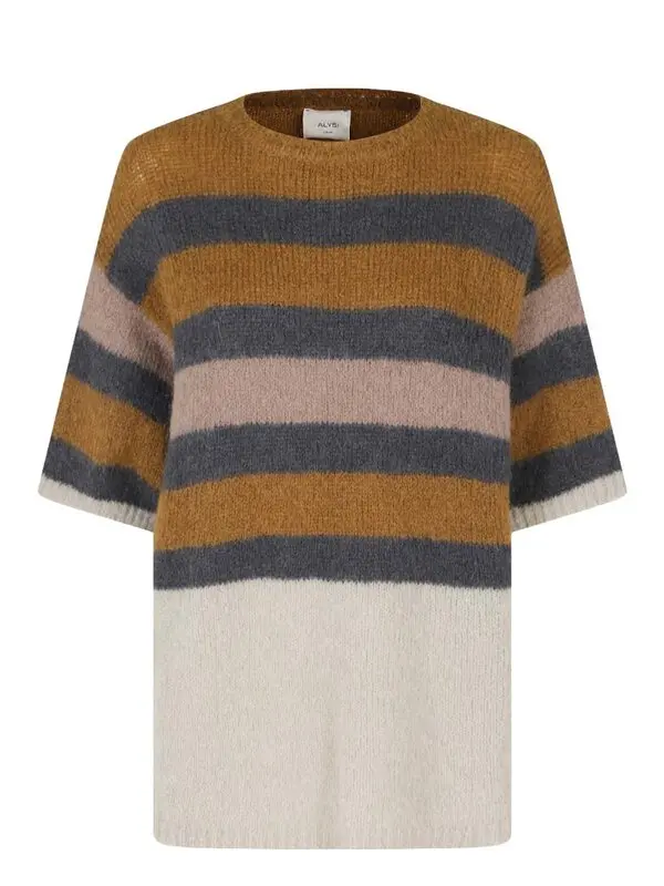 ALYSI Crew-neck Striped Sweater - Nude