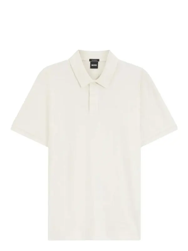 Hugo Boss Geometric-jacquard Polo Shirt In Cotton - Natural