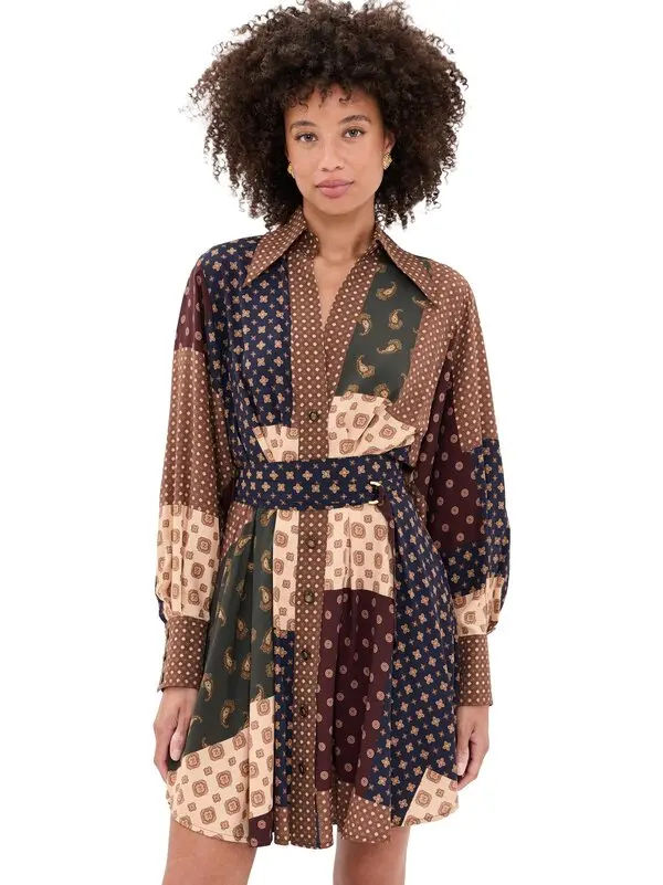 Zimmermann Tuck Mini Dress - Geo Patch Print