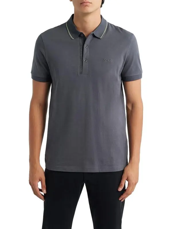 BOSS Paule Tipped Polo - Dark Grey