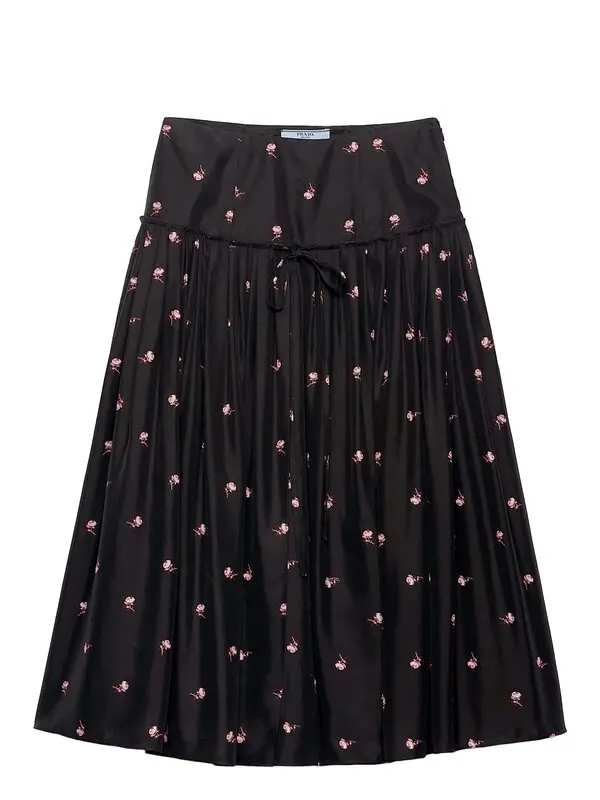 Prada Floral Print Washed Silk Midi Skirt - Pink