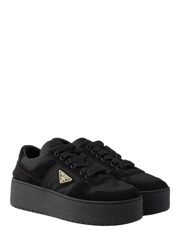 Prada Downtown Bold Re-nylon And Suede Platform Sneakers - Black