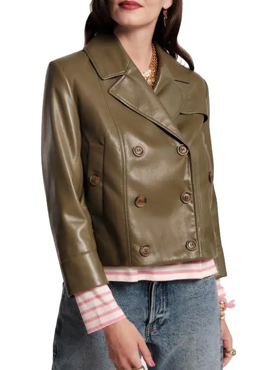 FRANCES VALENTINE Faux Leather Moto Jacket - Olive