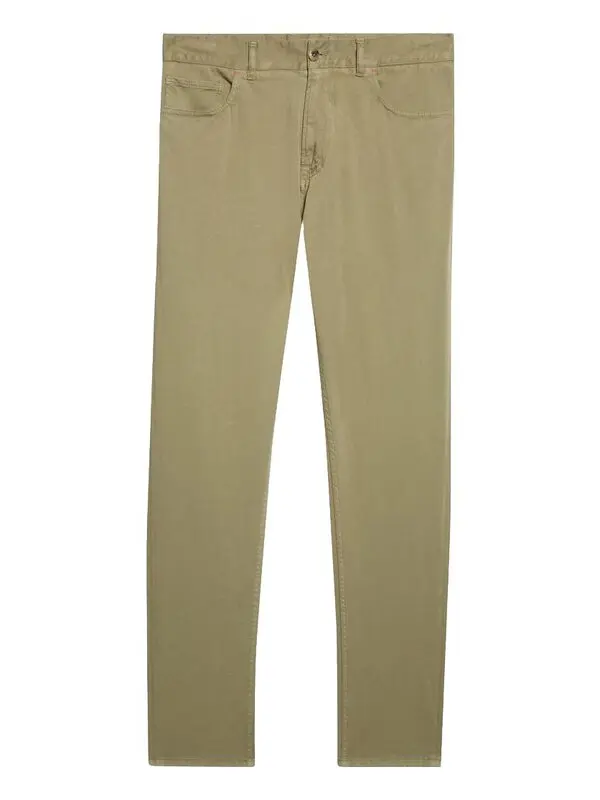 Isaia Chiaja Slim Fit Cashmere & Cotton Stretch Twill Pants - Open Green