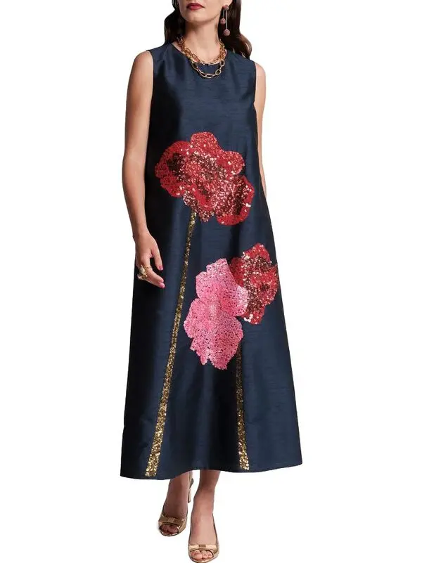 FRANCES VALENTINE Sleeveless Midi Dress - Navy/multi