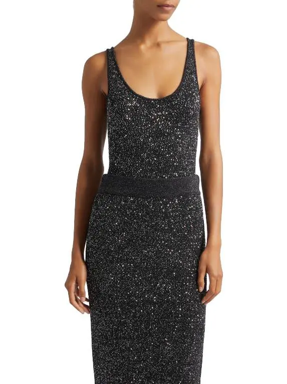 TOCCIN Toccini Sheila Scoop Neck Sequin Bodysuit - Onyx