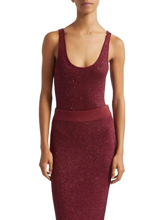 TOCCIN Toccini Sheila Scoop Neck Sequin Bodysuit - Red