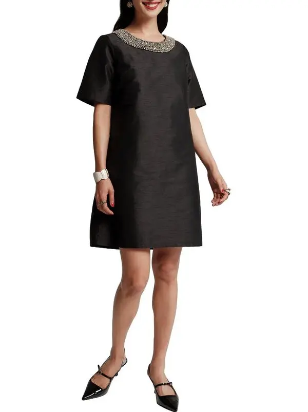 FRANCES VALENTINE Embellished Collar Shift Dress - Black
