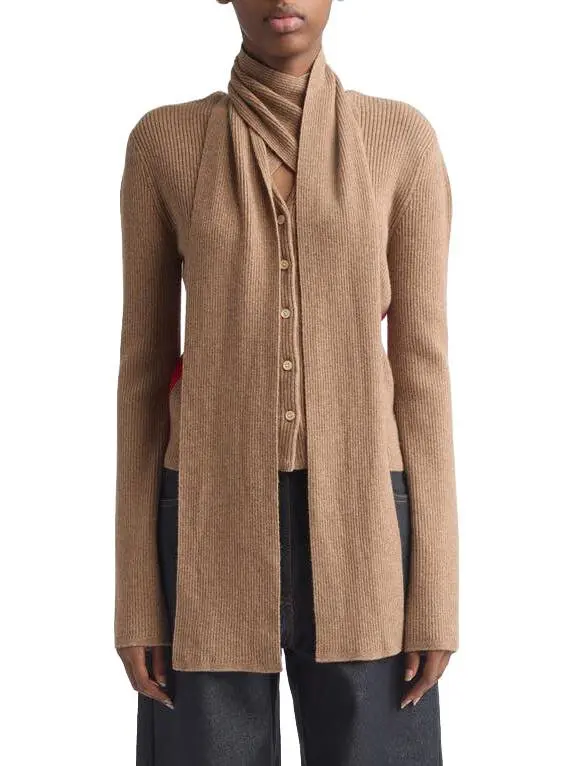 EENK Layered Wool Cardigan With Scarf Detail - Beige