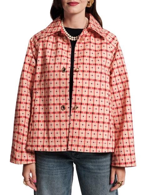 FRANCES VALENTINE Lattice Print Spiffy Trench - Pink/red/multi