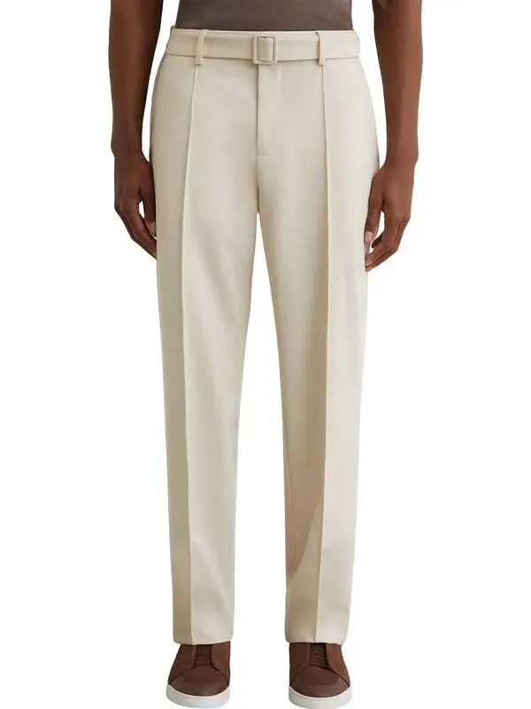 REISS Peshi Belted Tailored Trousers - Stone