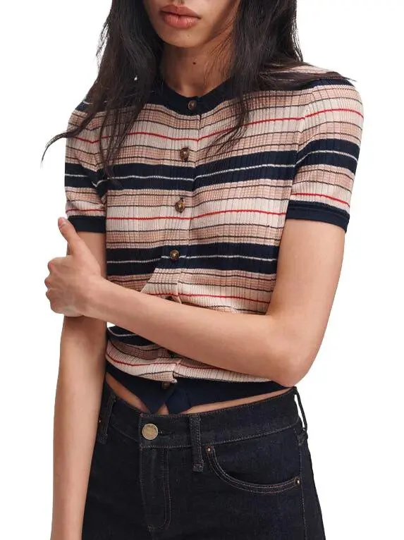 Rag & Bone Teresa Silk Blend Striped Cardigan - Navy Multi