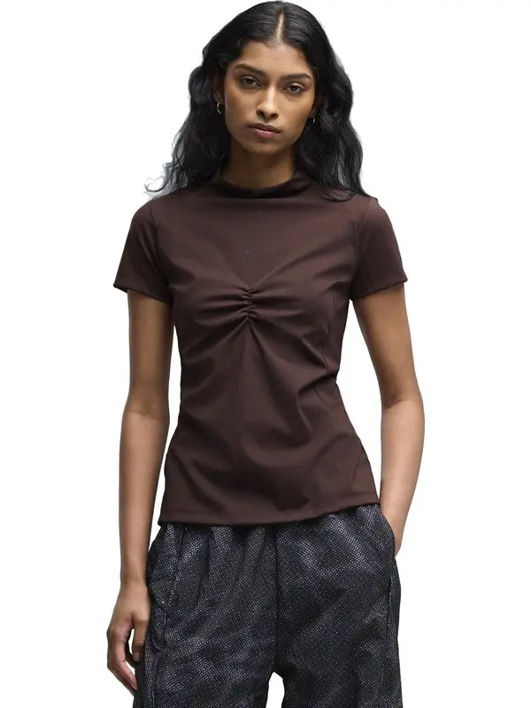 PUMA Clrt Slim Fit Cropped Mock Neck T-shirt - Brown