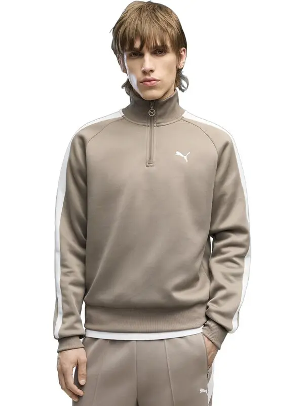 PUMA T7 Quarter-zip Track Jacket With Signature Stripes - Beige