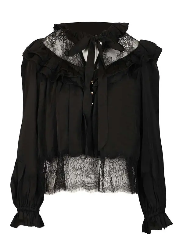 SELF-PORTRAIT Lace Ruffle Blouse - Black