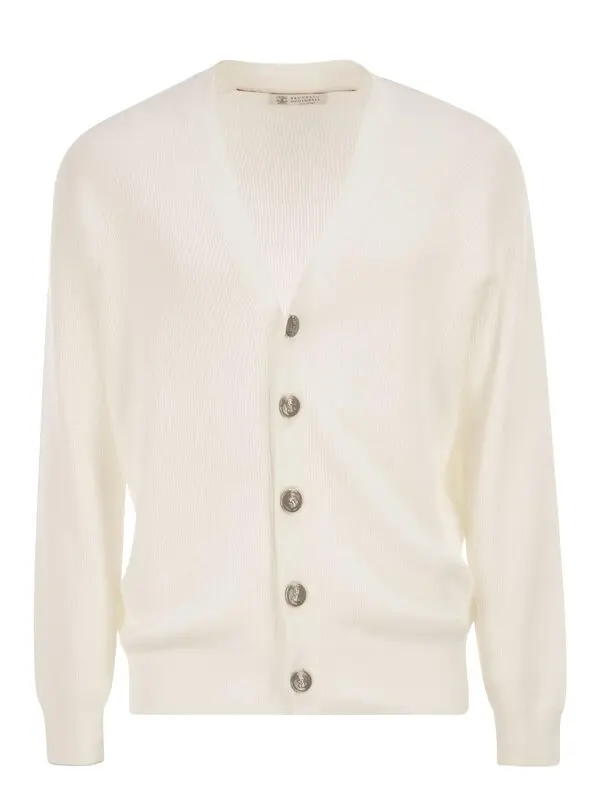 Brunello Cucinelli English Coast Cotton Cardigan With Raglan Sleeves - White