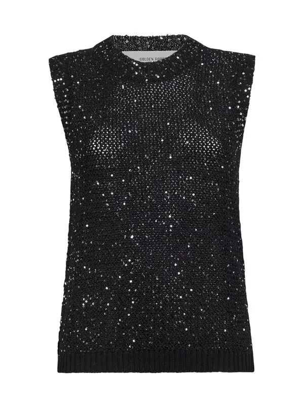 GOLDEN GOOSE Black Sequin Mesh Journey Top - Multicolor
