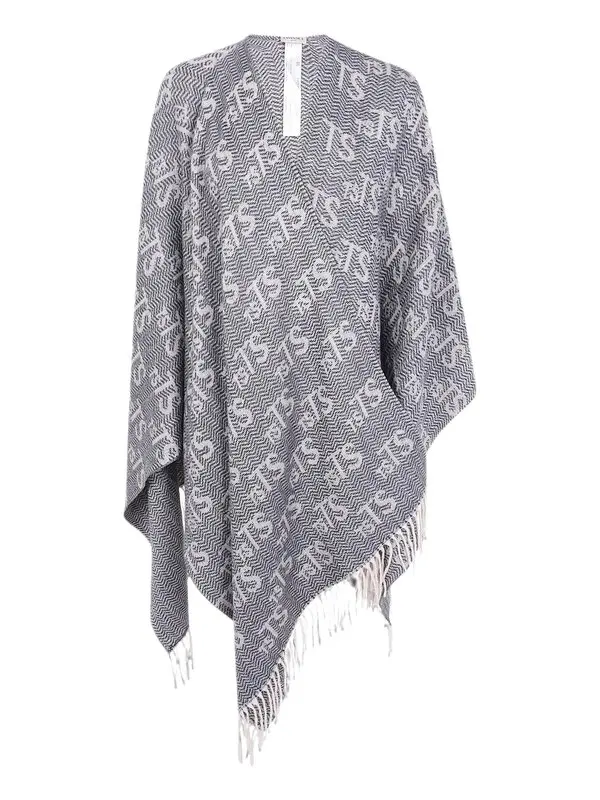 TWINSET Poncho With Chevron Pattern And Fringe Trim - Black