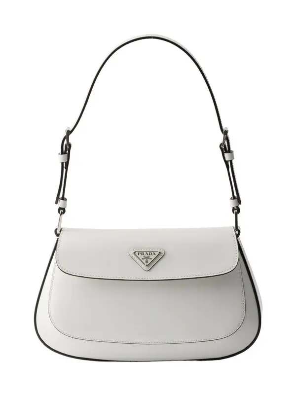 Prada Cleo Brushed Leather Shoulder Bag - White