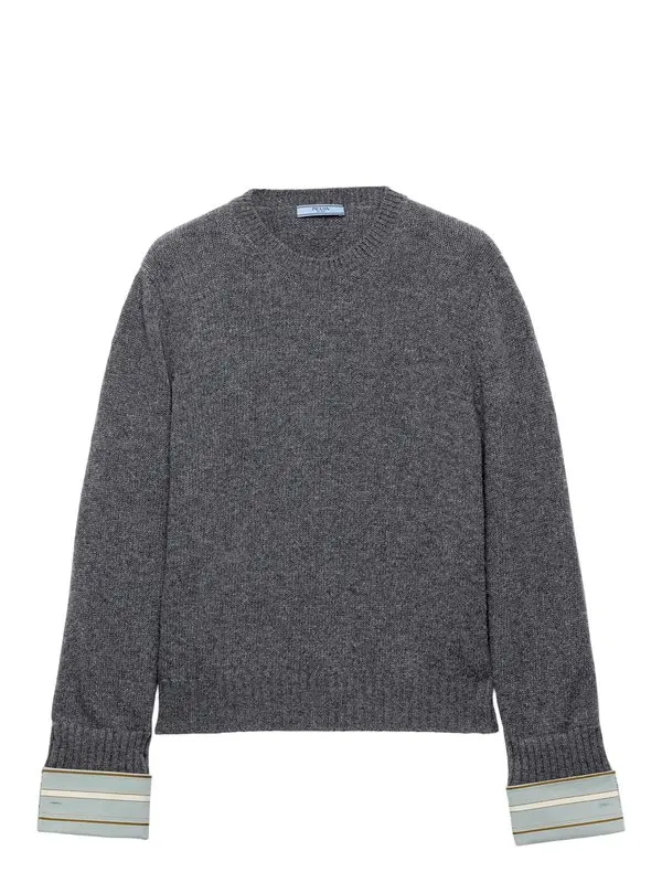 Prada Wool And Cashmere Crew-neck Sweater With Removable Shirt Cuffs - Grey