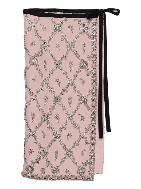 Prada Embroidered Cady Apron With Stone Embellishments - Pink