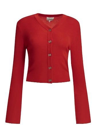 GANNI Merino Wool Cardigan - Red