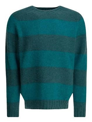 BEAMS Striped Crew Neck Sweater - Blue