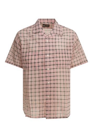 BEAMS Open Collar Nylon Airy Plaid Casual Shirt - Pink