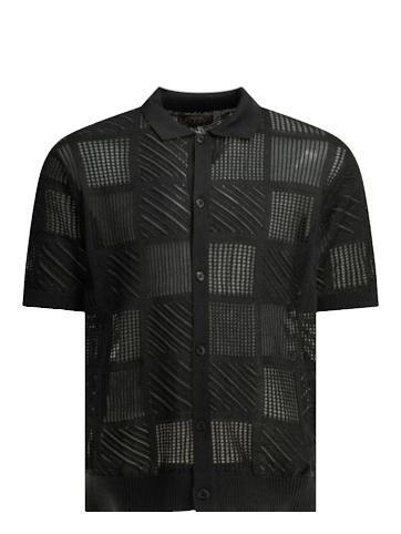 BEAMS Textured Knit Buttondown Polo Shirt - Black