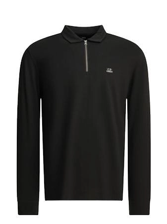 C.P. COMPANY Halfzip Polo Logo Shirt - Black