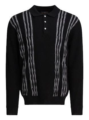 BEAMS Wool Striped Polo Sweater - Black