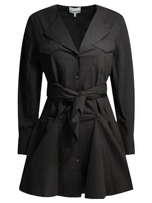 GANNI Belted Shirt Dress - Black